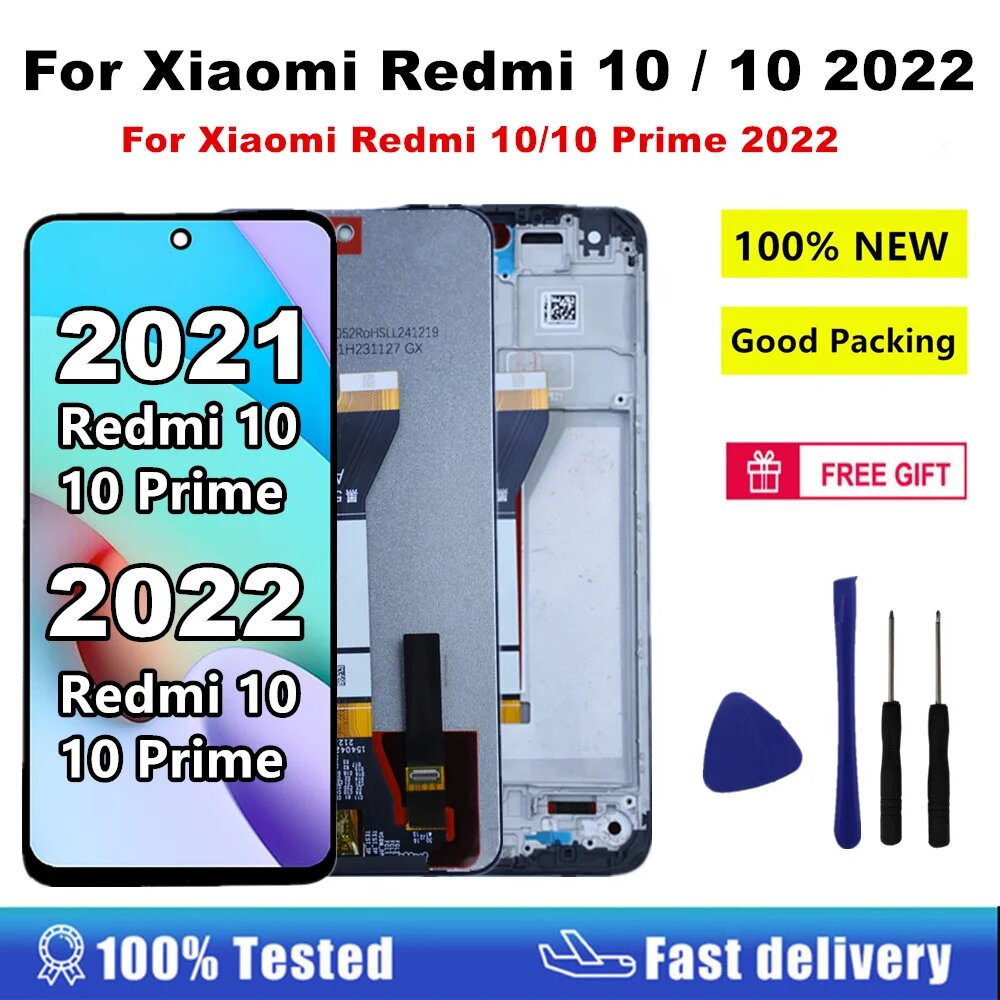 Для Xiaomi Redmi 10 2022 ЖК-дисплей 10 Prime 2022, дигитайзер сенсорного экрана в сборе Pantalla для Redmi 10/10 Prime, ЖК-дисплей с рамкой R10 2022 With Frame