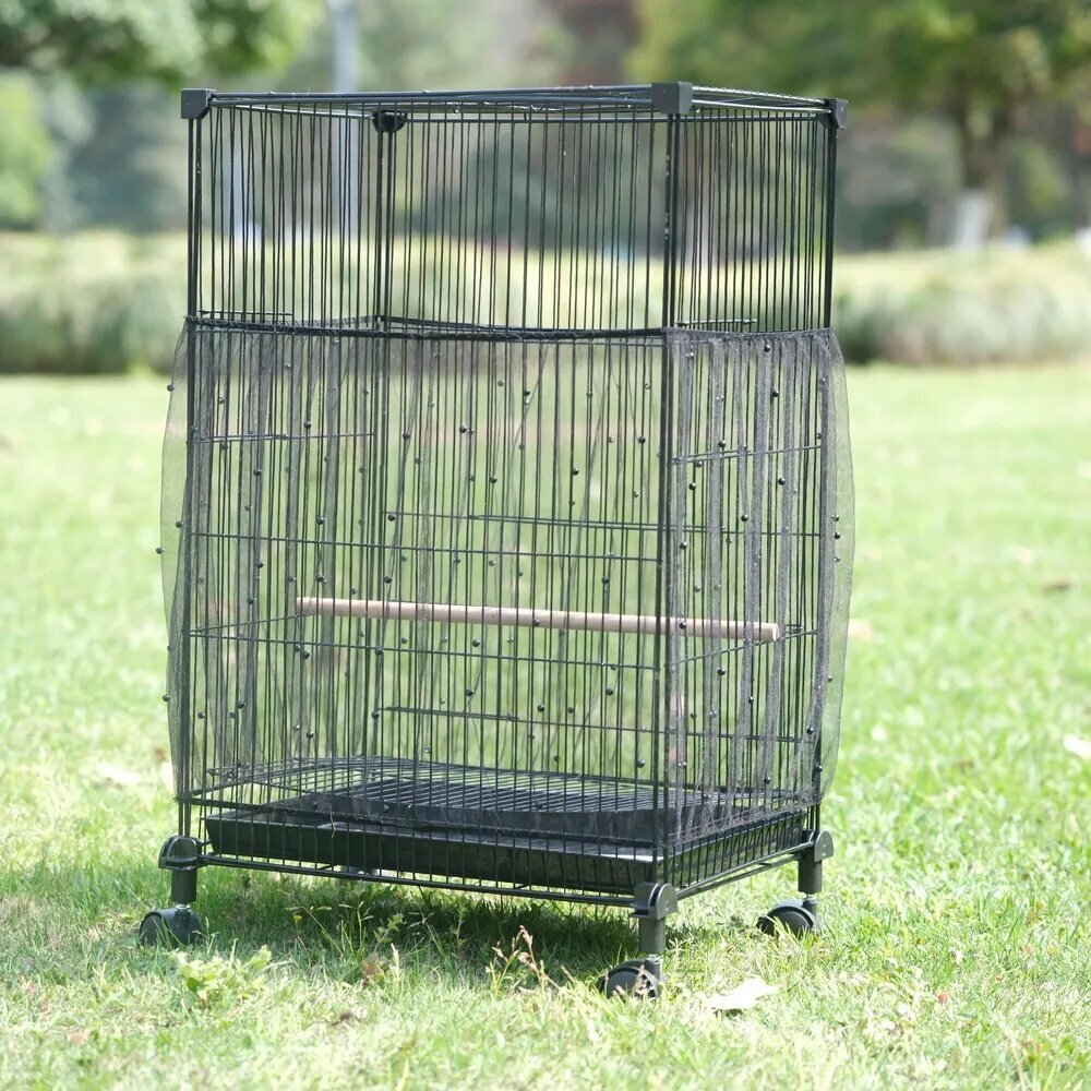 Сетка для клетки для попугаев , Бусины для ногтей Универсальная дышащая, чехол на клетку от шелухи и перьев 37X220CM