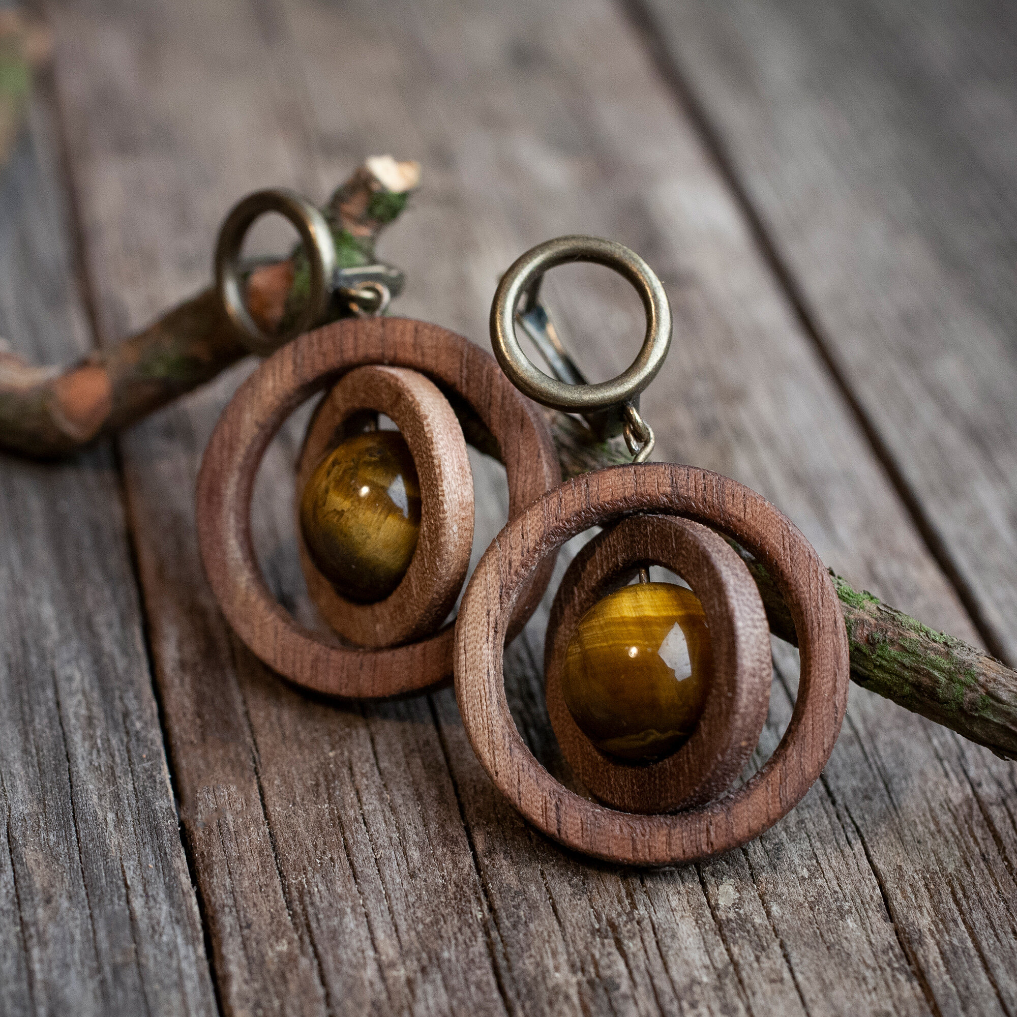 Серьги-трансформеры, тигровый глаз