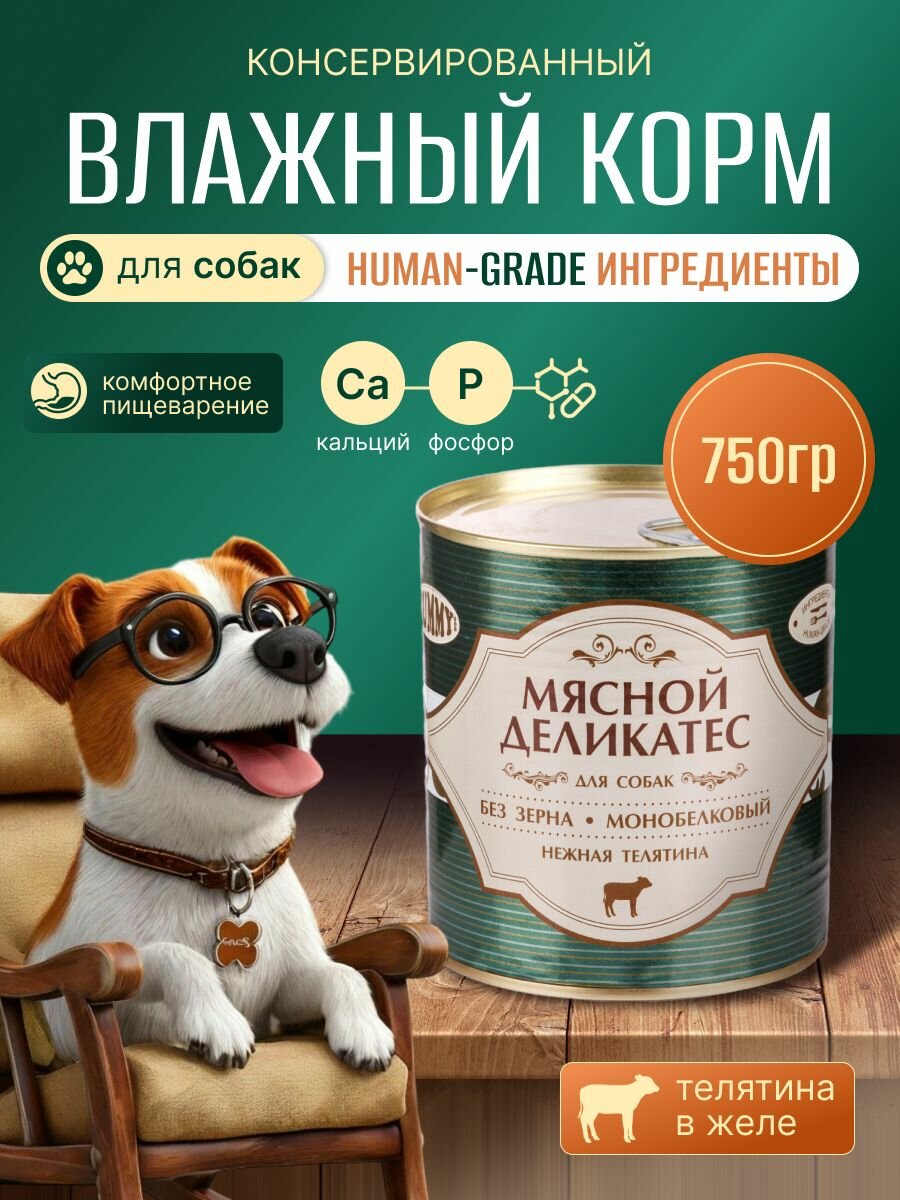 Yummy Мясной Деликатес Влажный корм для собак Телятина натуральная в желе 750г