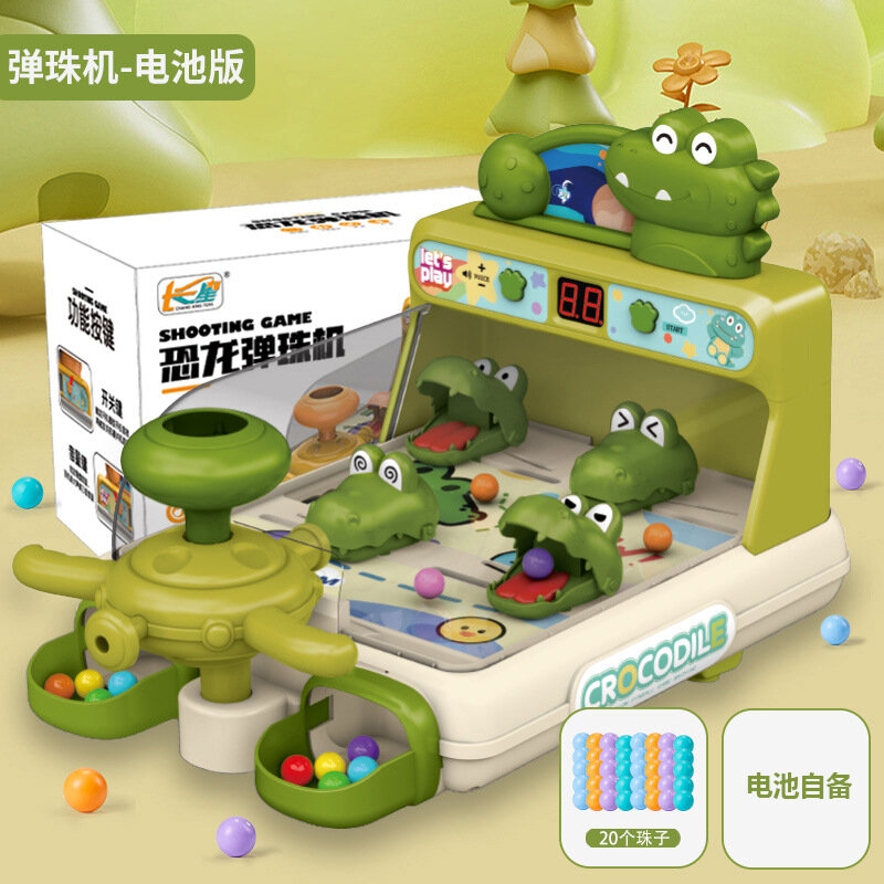 Игровая машина-стрелок с бусинами крокодил для детей 4-6 лет, зеленый цвет, 20 бусин, батарейки не входят