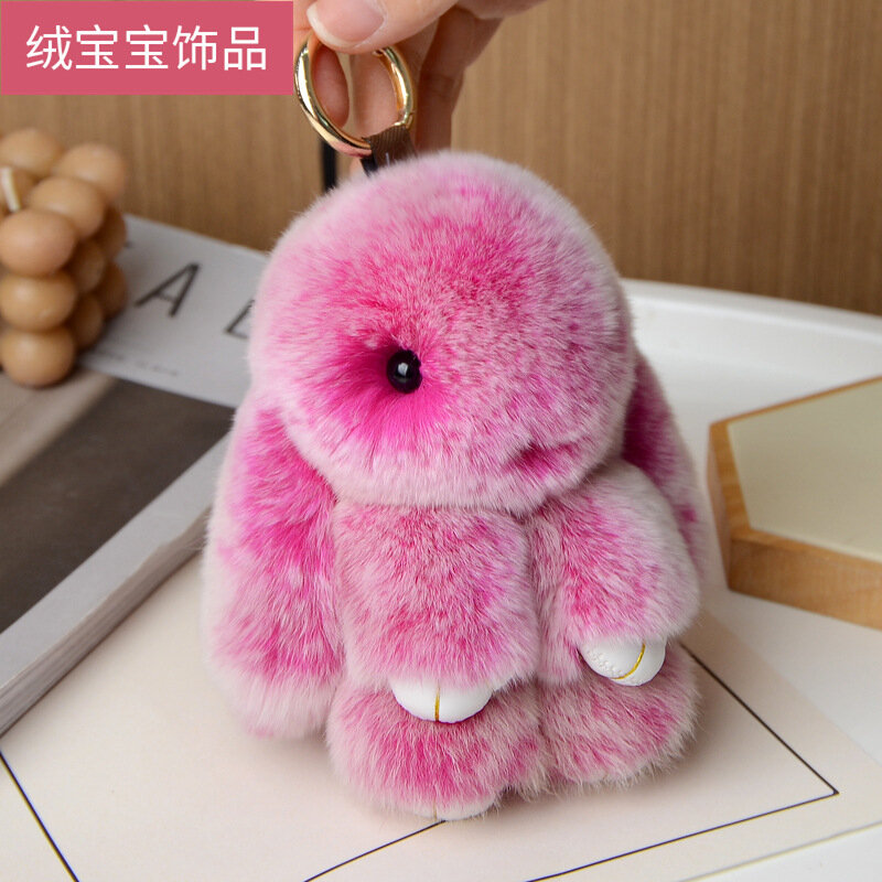 Подвеска из меха кролика Рекс, маленький зайчик, притворяющийся мертвым, ленивый кролик, милый очаровательный кролик, рюкзак, подвеска из настоящего меха, плюшевый кролик