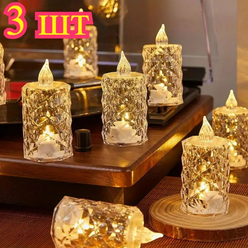 Акриловый электронный ночник-свеча, романтический, 3 шт.