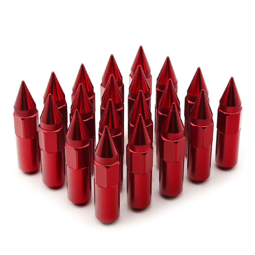 Набор гаек для колес автомобиля 20 штук 90мм красного цвета с шипами для стайлинга колес дисков M12X1.5