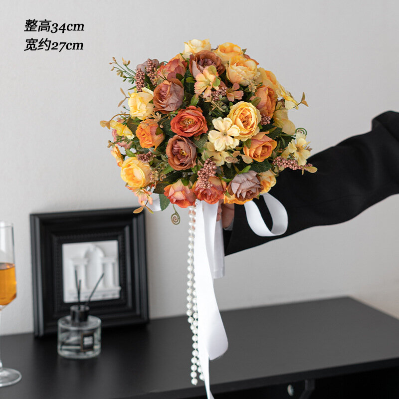 Элегантный свадебный букет невесты, искусственные розы, фальшивые цветы, букет для помолвки, свадебный сертификат, фото декор цветов
