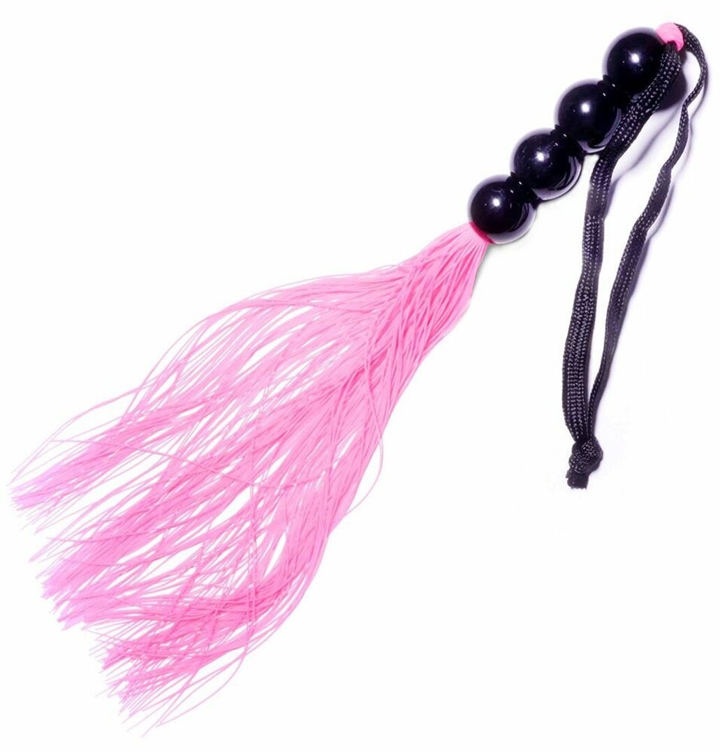 Плеть для эротических игр, силиконовая, розовая кисть, чёрные шарики, 35,5 см