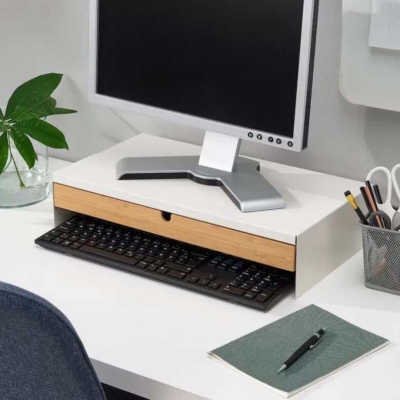 ELLOVEN елловен Подставка для монитора с выдвижным ящиком, белый IKEA