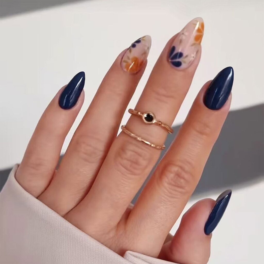 Цветочный Пресс На Ногте Французский Кончик Миндального Накладного Ногтя Приклеивает Ногти для женщин