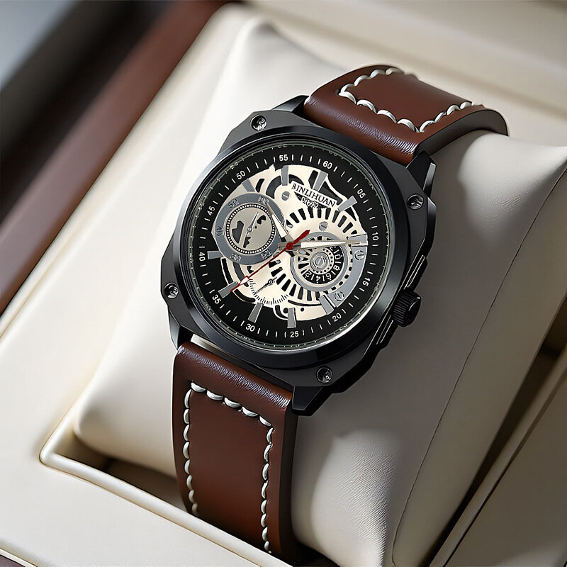 Style Мужские часы Модные минималистичные Кварцевые кожаный ремешок