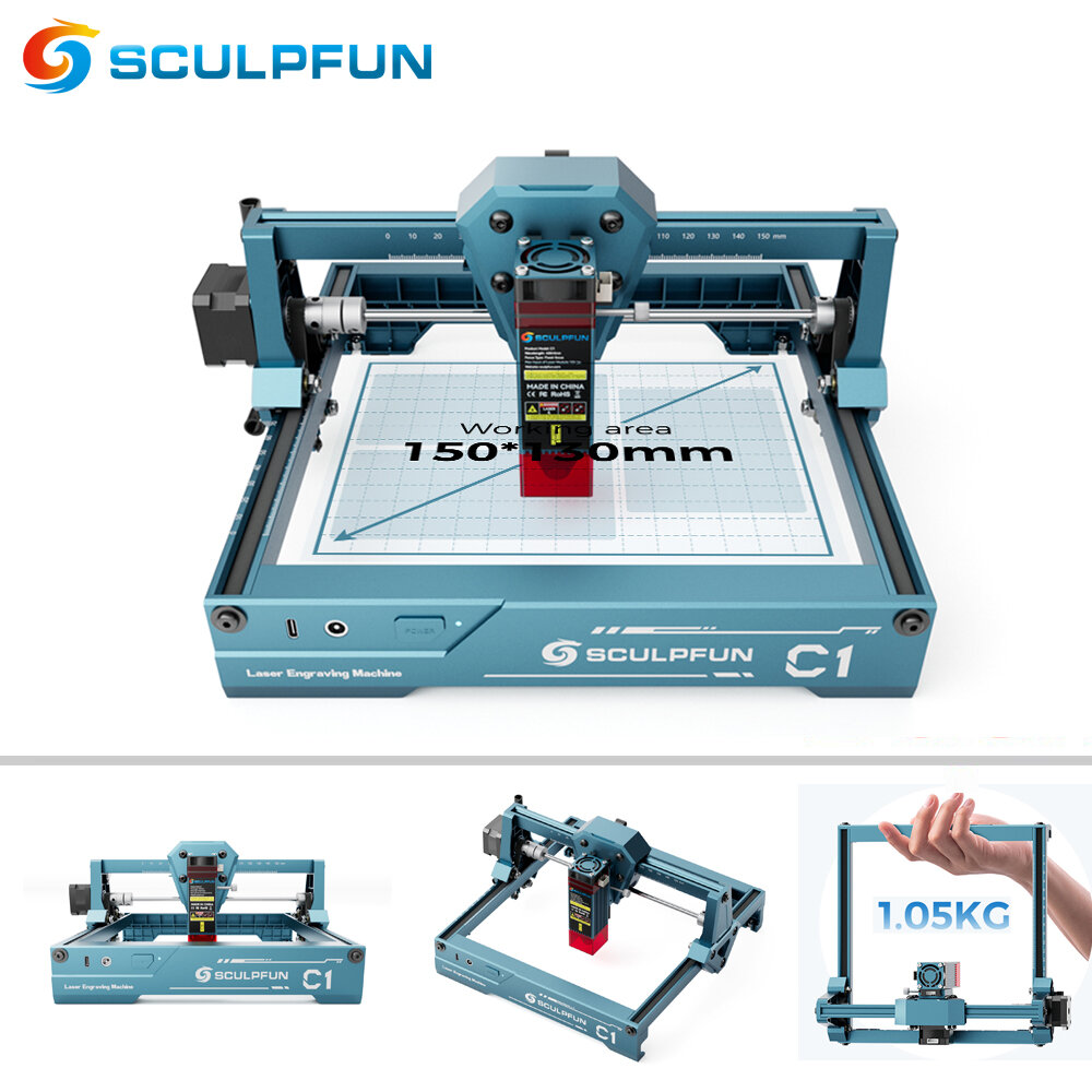 Гравировальный станок мини-лазер SCULPFUN C1, мощность 3 Вт, рабочая область 150x130мм