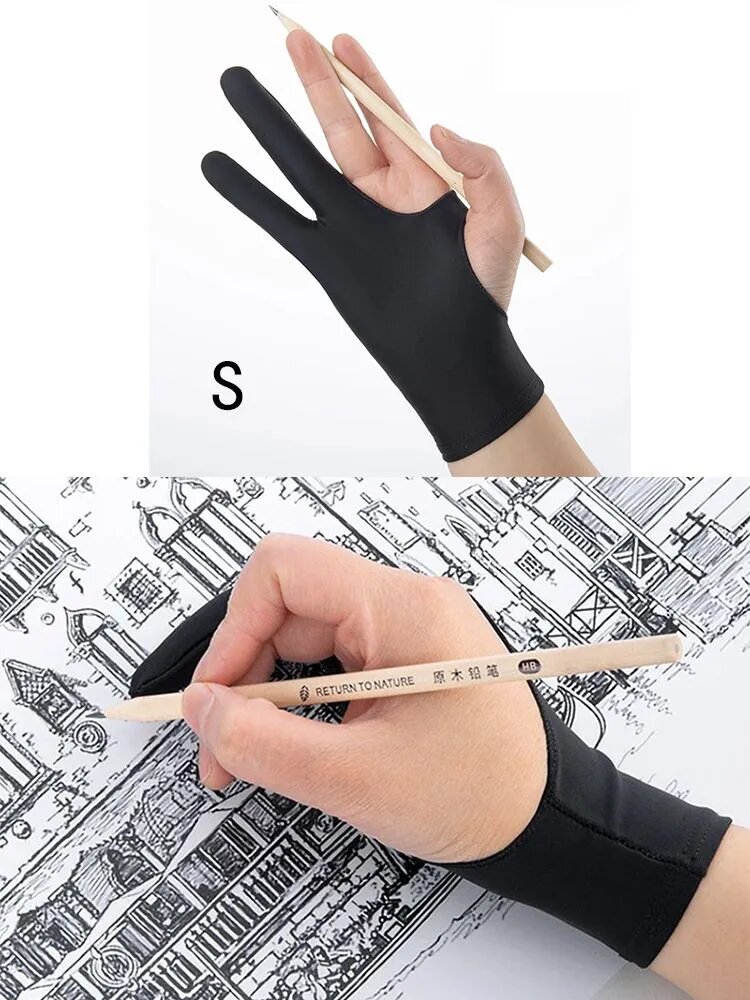 1 шт. Художник перчатка для рисования любого графического планшета черный 2 пальца противообрастающие как правой, так и левой руки