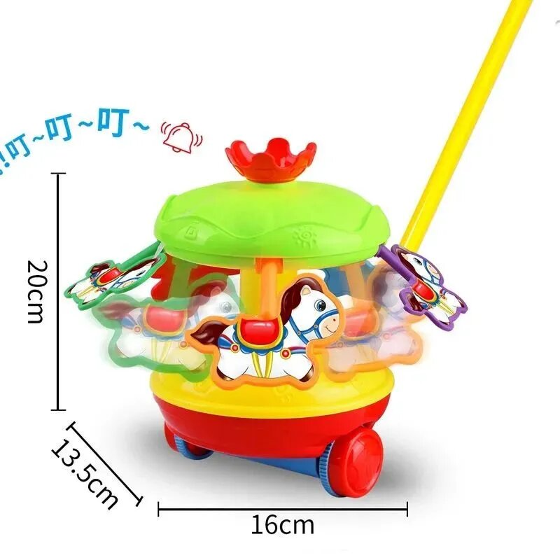 Детская каталка-карусель на палочке для малышей от 1 года Развивающая игрушка для ходьбы, моторики и координации Яркая игрушка-толокар