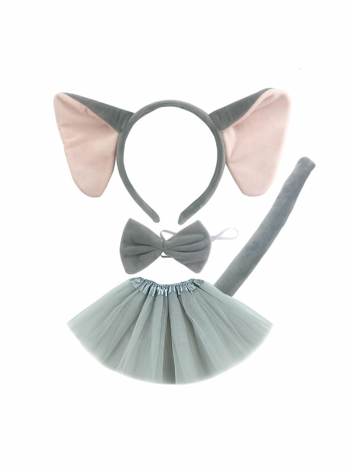 Набор костюма слона: уши, хвост, бабочка, пачка для животных, - серое газовое платье sui