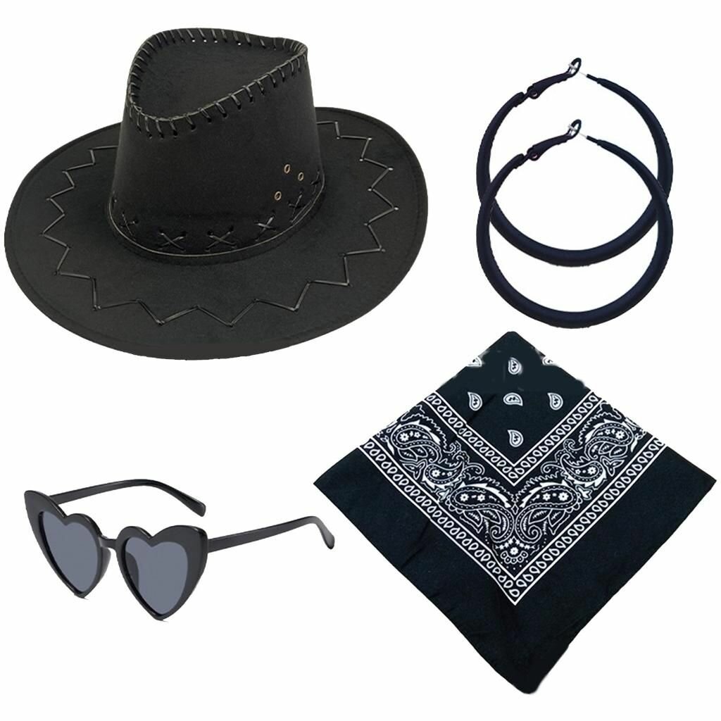 Сердечные очки, ковбойская шляпа и бандана с серьгами для фотосессий, 320SET23BK