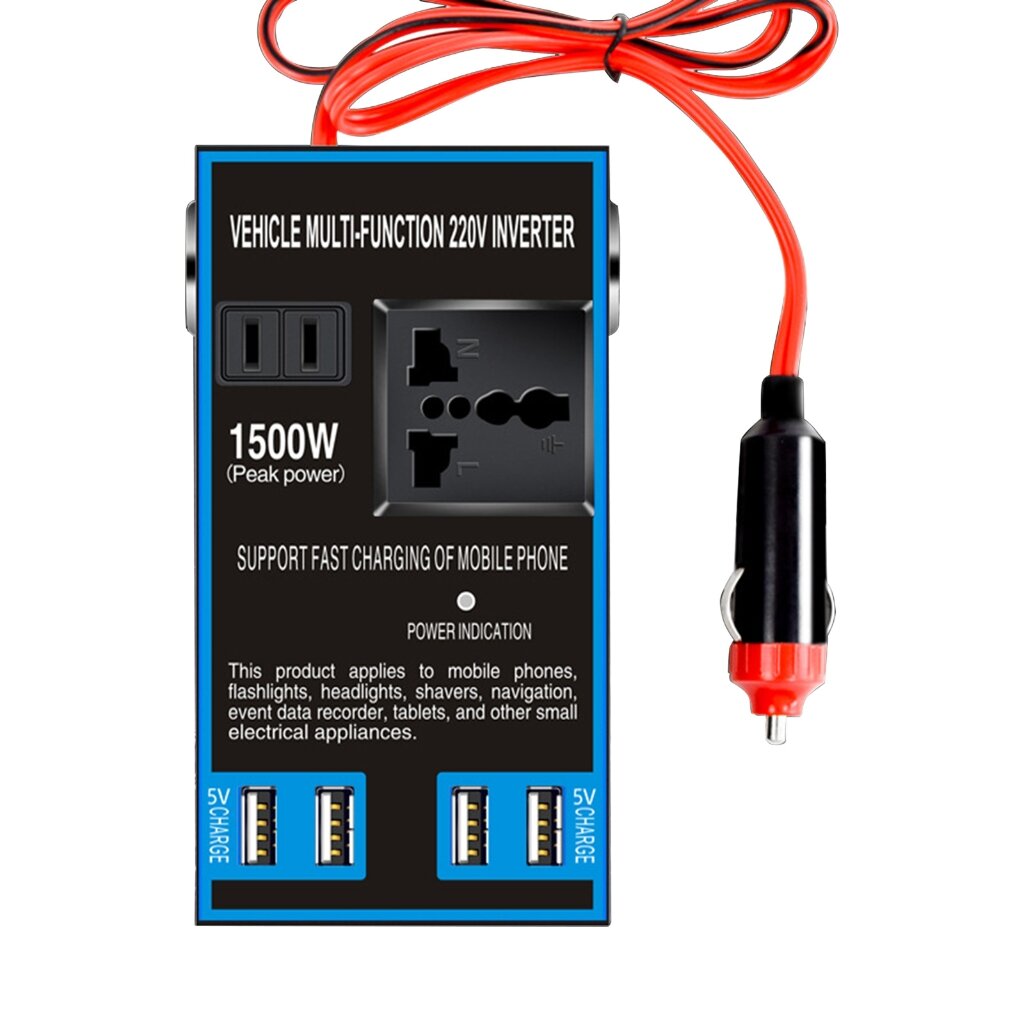 Автомобильный Преобразователь Прикуривателя 12V 24V В AC220V Преобразователь зарядных устройств Transformers4USB Порты Электроника 1500 Вт