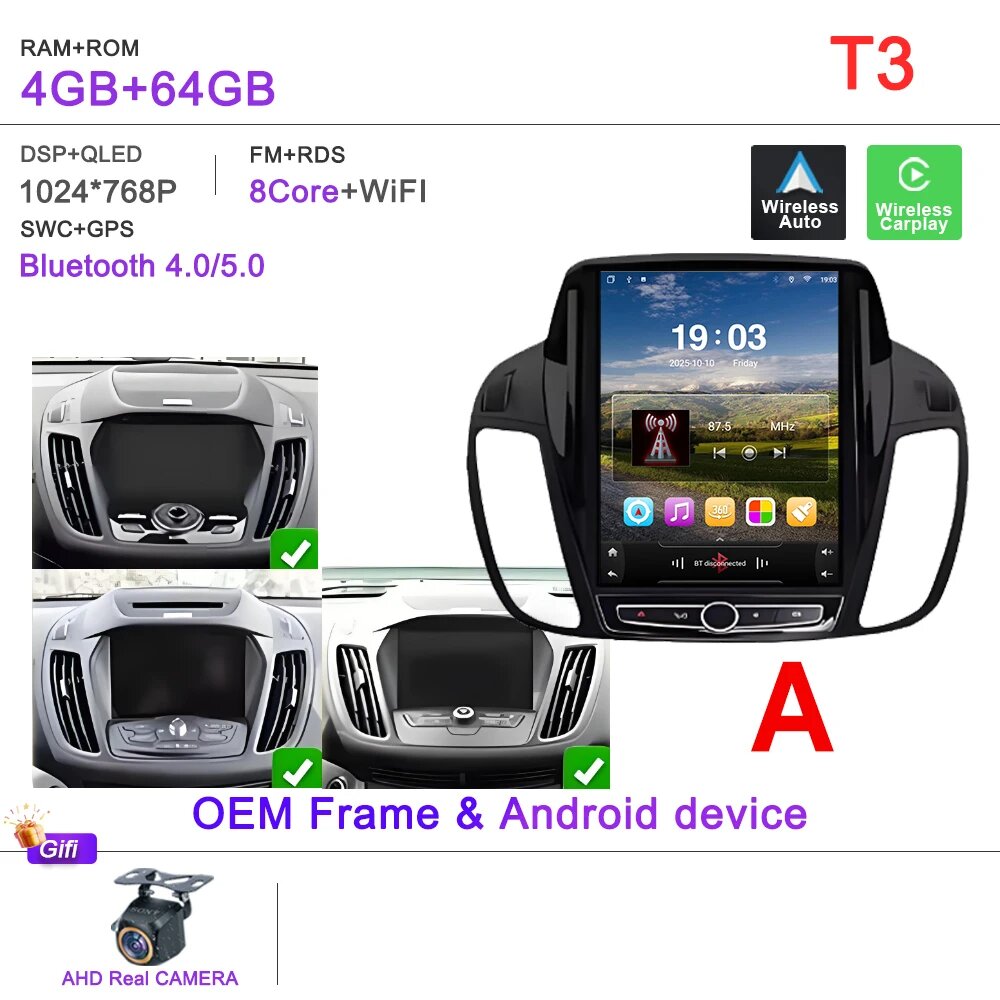 9,7-дюймовый автомобильный DVD-плеер на Android 16 для Ford Kuga 2 Escape 3 2012-2019, автомагнитола, стереосистема, головное устройство, мультимедийный проигрыватель, навигация A 4-64G CAM