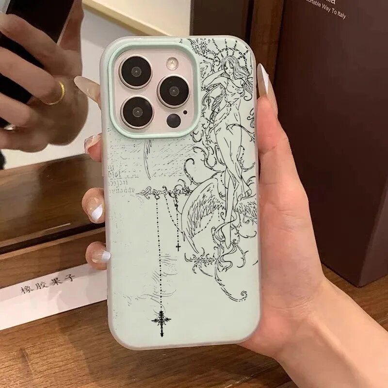 Чехол iPhone 15, ангел, готика, голубой
