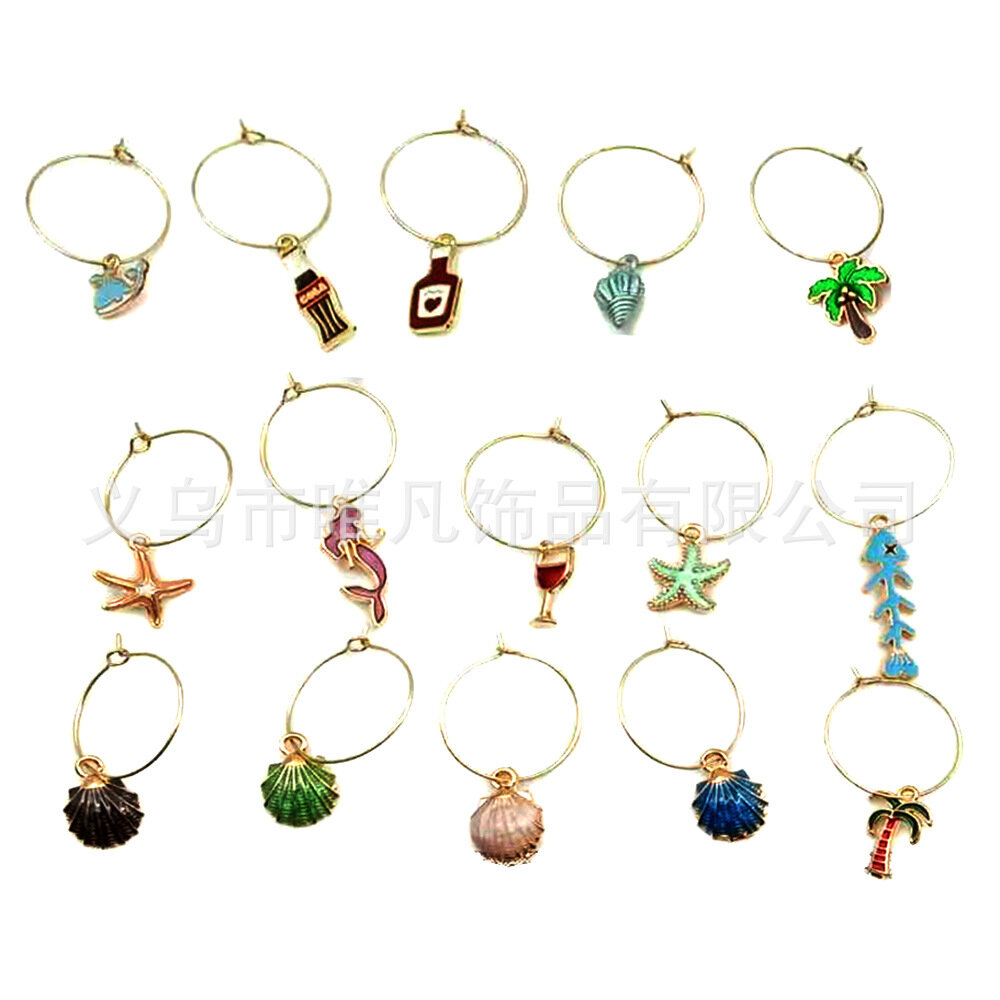 Набор бокалов для красного вина Ocean Style Series, 15 смешанных аксессуаров, подарок для вечеринки, идентификационный кулон, кольцо для бокала