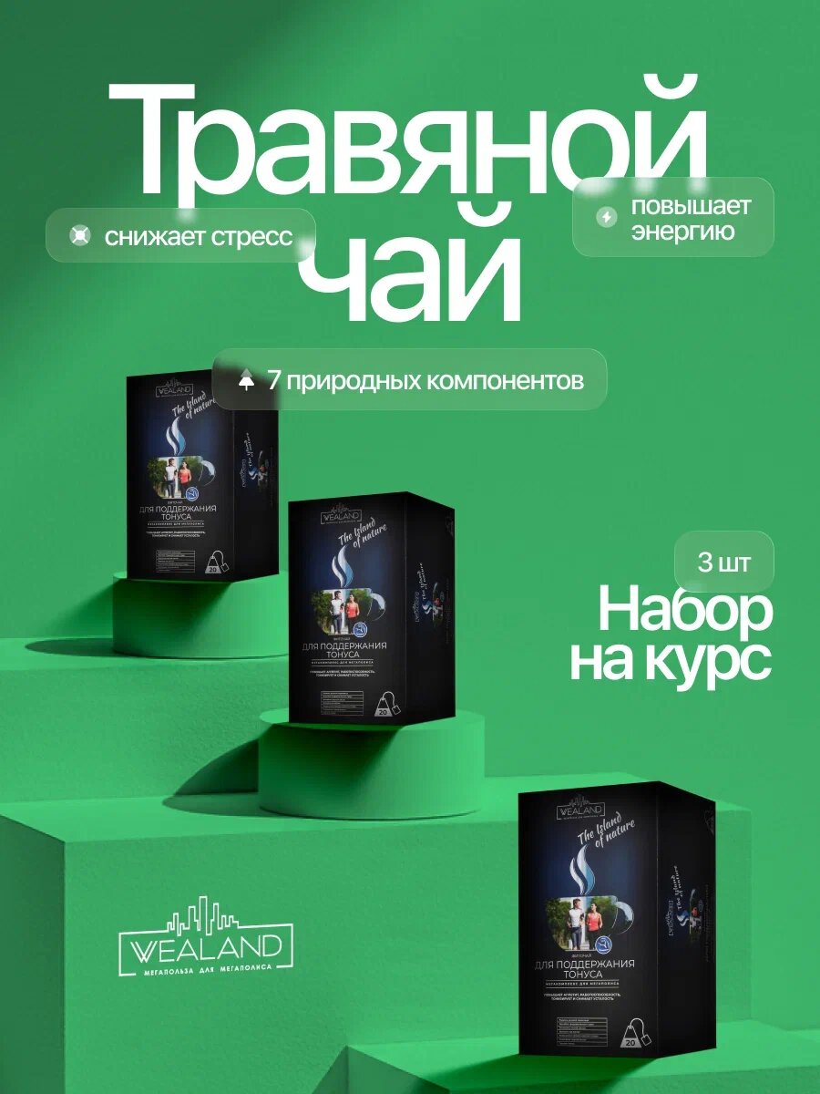 Травяной чай для поддержания тонуса порционный в пирамидках (набор из 3-х пачек чая)