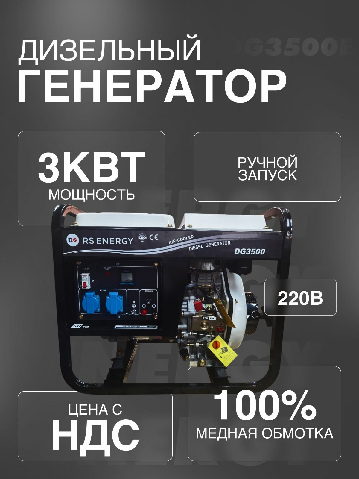 Дизельный генератор 3 кВт RS Energy ручной запуск (3500)