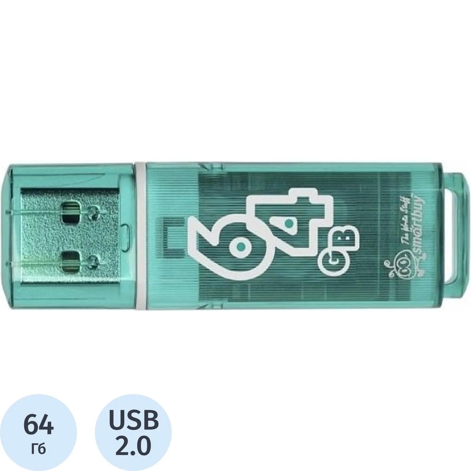 Флеш-память Smartbuy Glossy, 64Gb, USB 2.0, зел, SB64GBGS-G