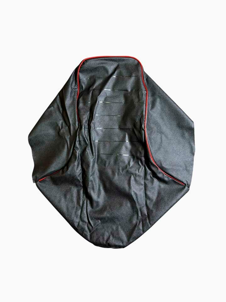 Чехол седла на мотоцикл Днепр, проваренный на синтепоне с красным кантом