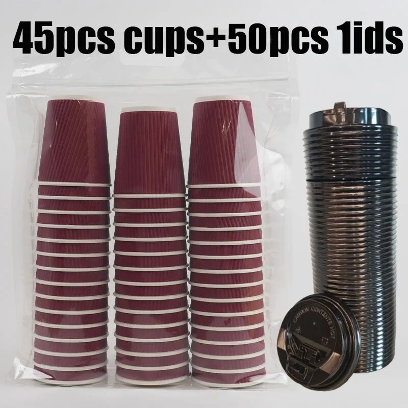 45 шт, 8 унций, изолированные гофрированные картонные кофейные чашки с двойными 45 cups 50 lids