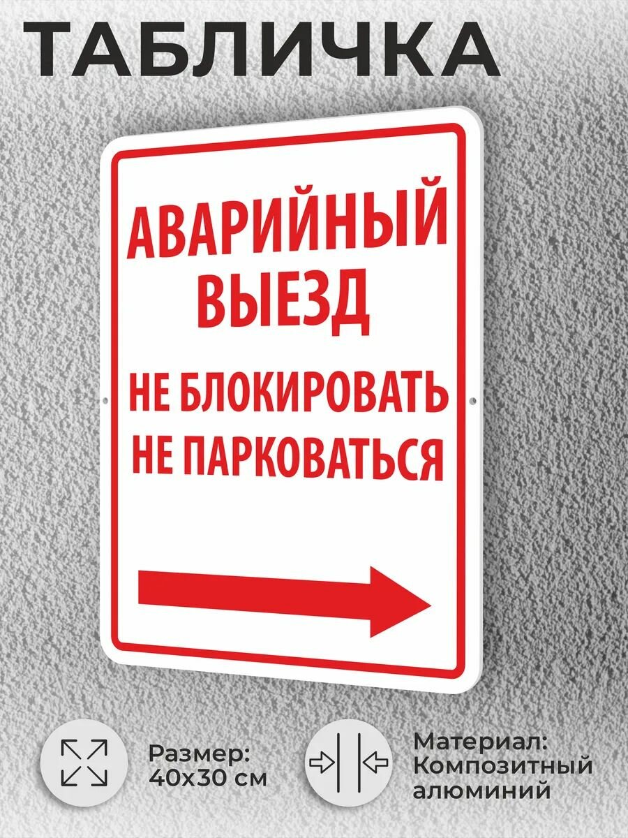 Табличка "Аварийный выезд, не блокировать, не парковаться"