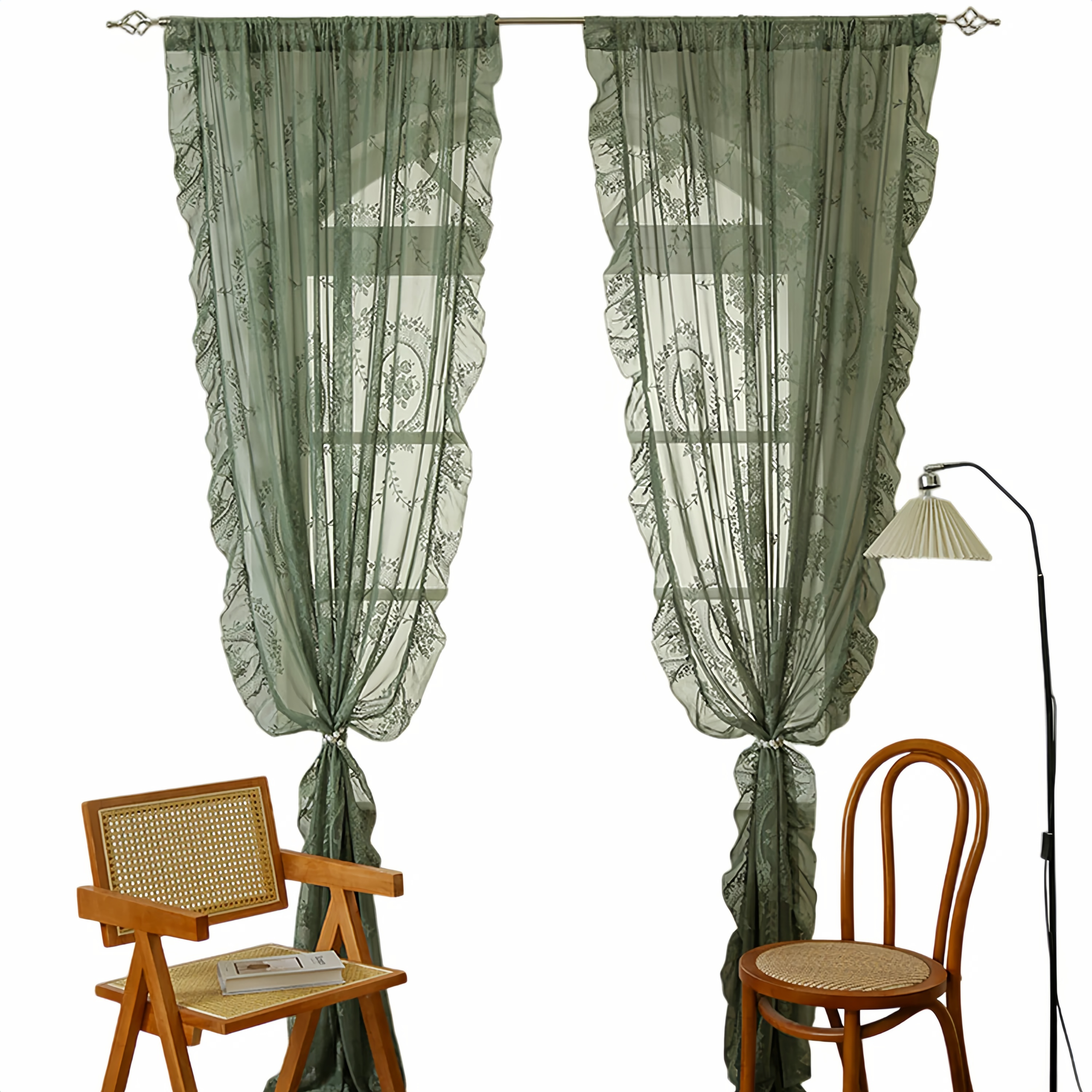 Французский романтический кружевной занавес с оборкой, на карниз, размеры 140*260 см