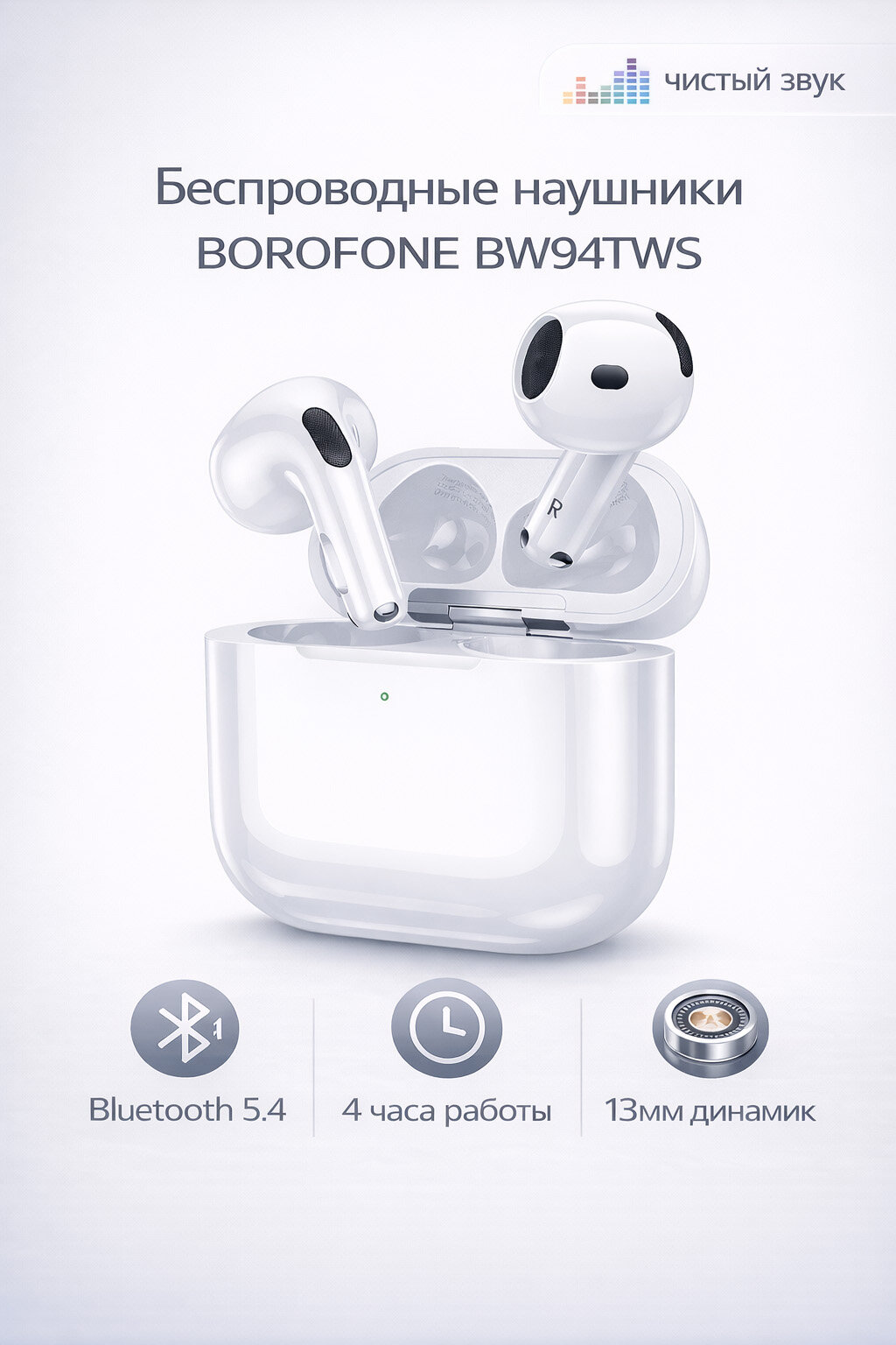 Borofone Беспроводные наушники BOROFONE BW94 True wireless stereo белые