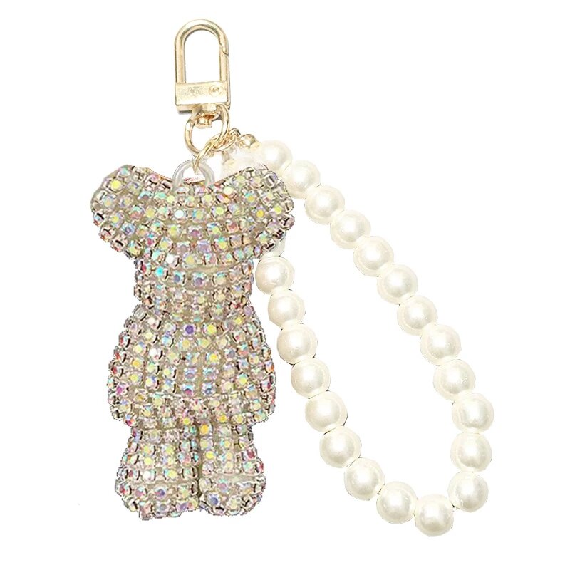 Миниатюрный брелок-подвеска для ключей в виде медведя с жемчугом и стразами, аксессуар для женщин Брелок в виде