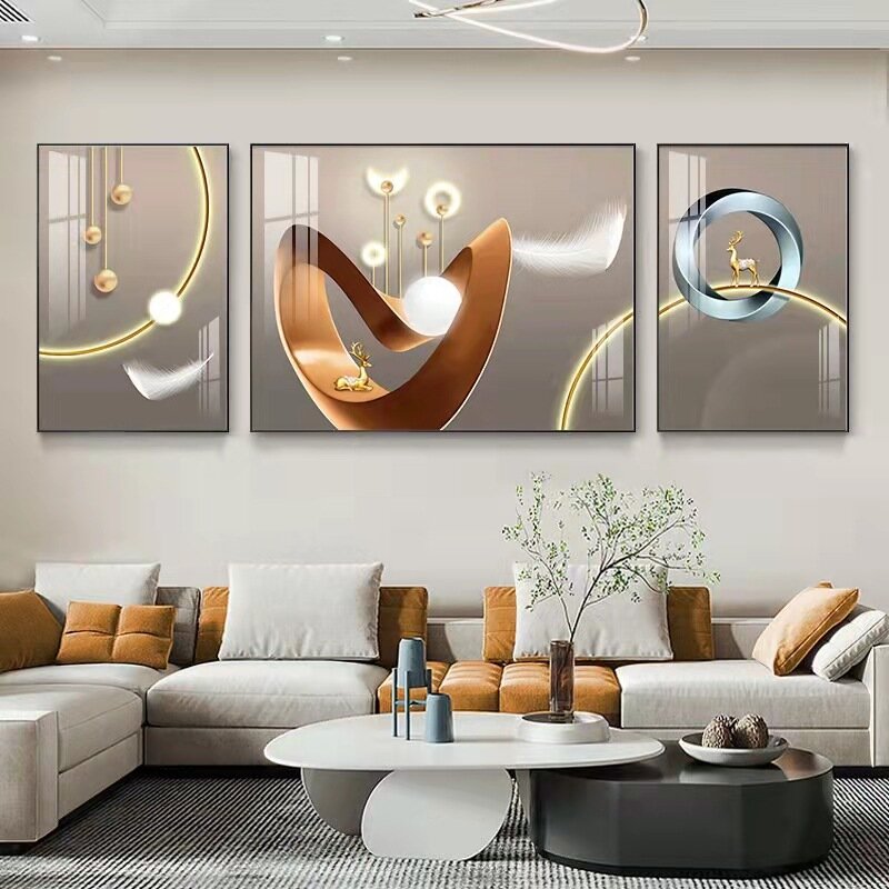 Современная минималистичная декоративная картина для гостиной, высококачественная картина для фона дивана, легкая роскошная настенная живопись, элегантный триптих, хрустальная фарфоровая живопись