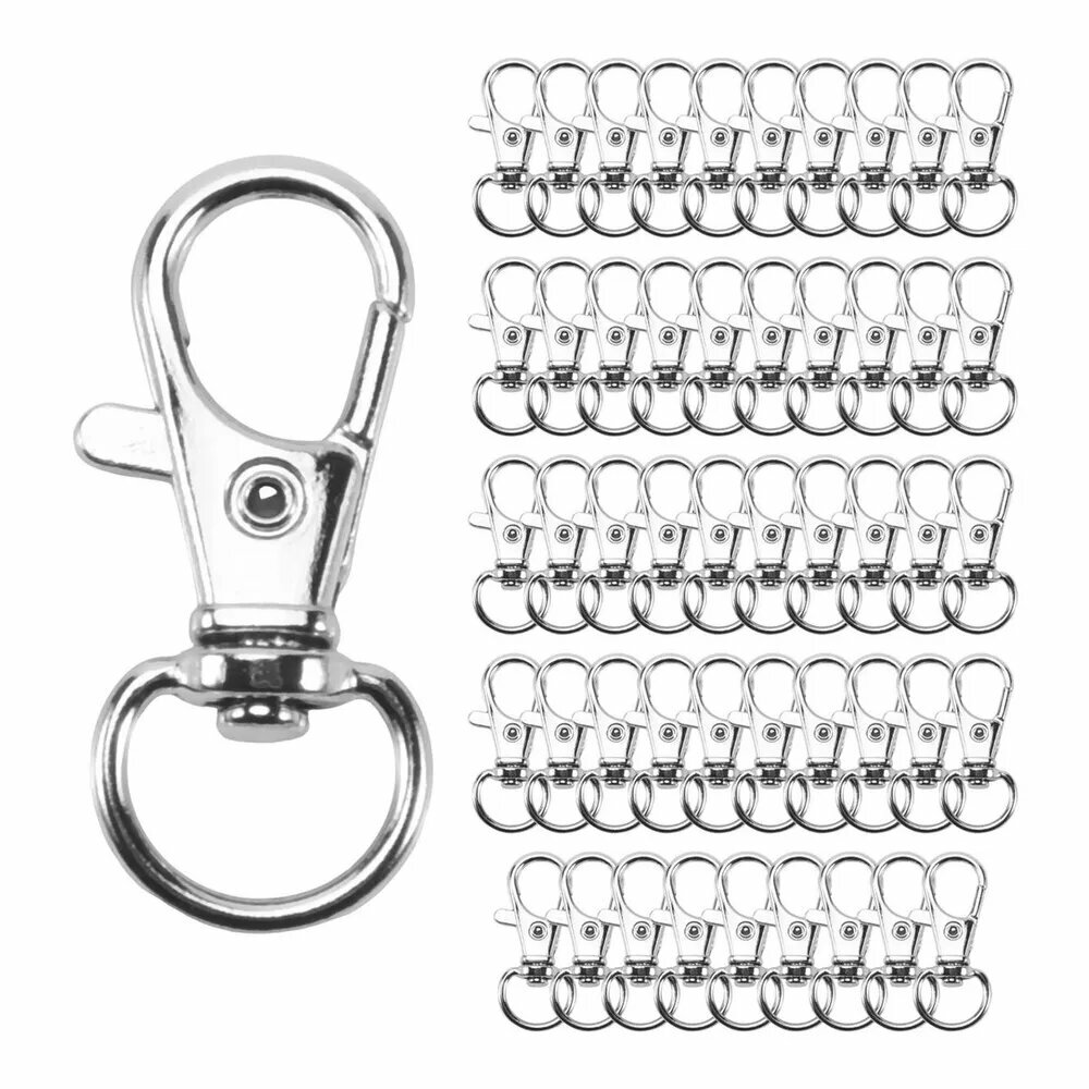 50 шт. Поворотные застежки карабин для шнурка, металлический поворотный шнур для карабина, застежка с когтями лобстера, серебро