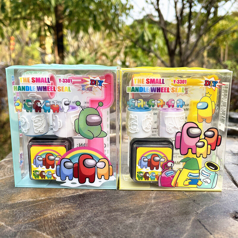 Набор штемпелей с ручкой для детей, мультяшные роликовые штампы, чернильная подушка, подарок для начальной школы и детского сада, оптовая продажа игрушек