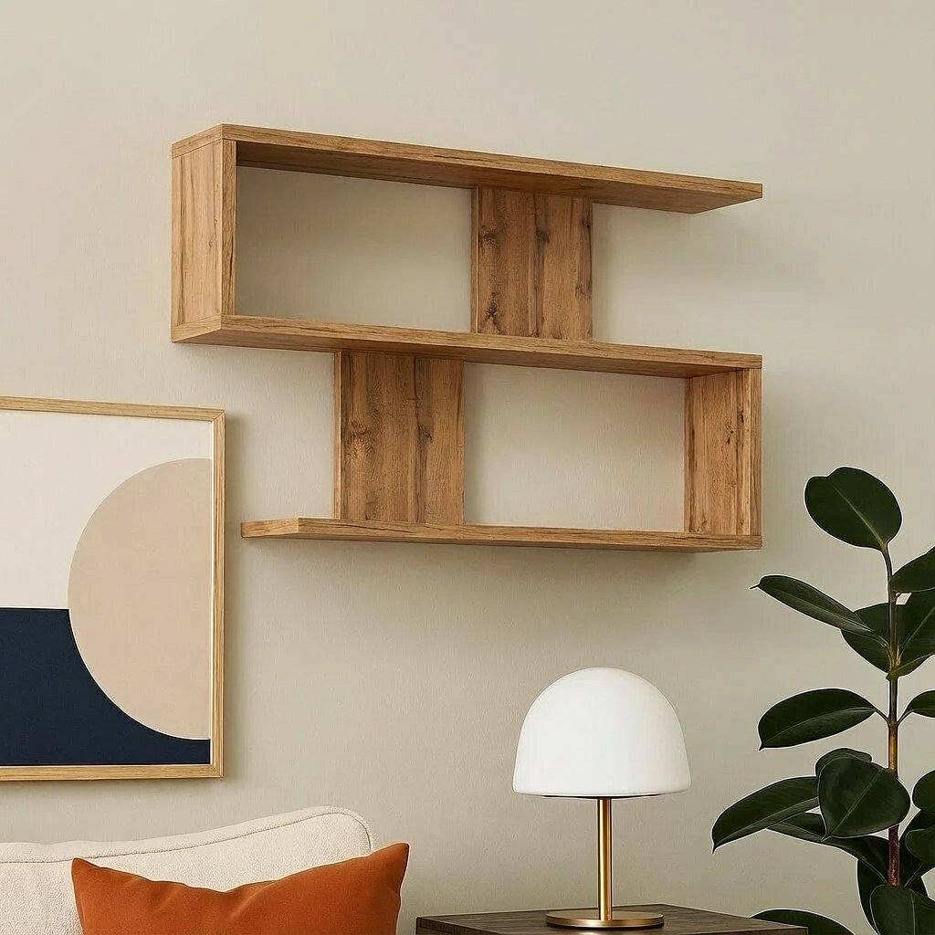 Полка настенная Дуб Вотан навесная для гостиной, спальни, офиса и детской 60x47x15