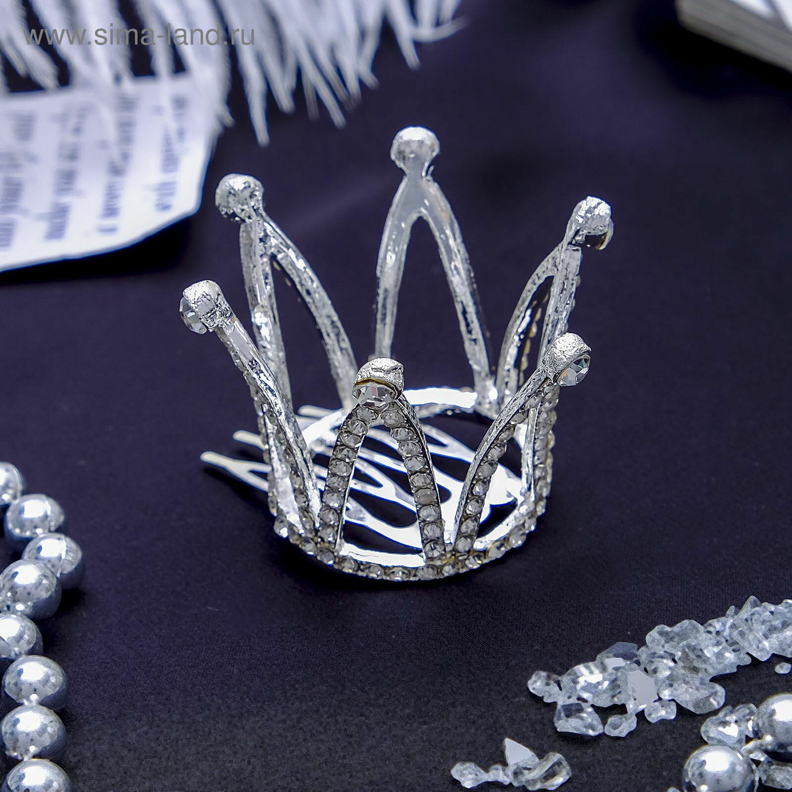 Диадема для волос "Сирена", корона на гребне, 3.5x3.2 см, серебро