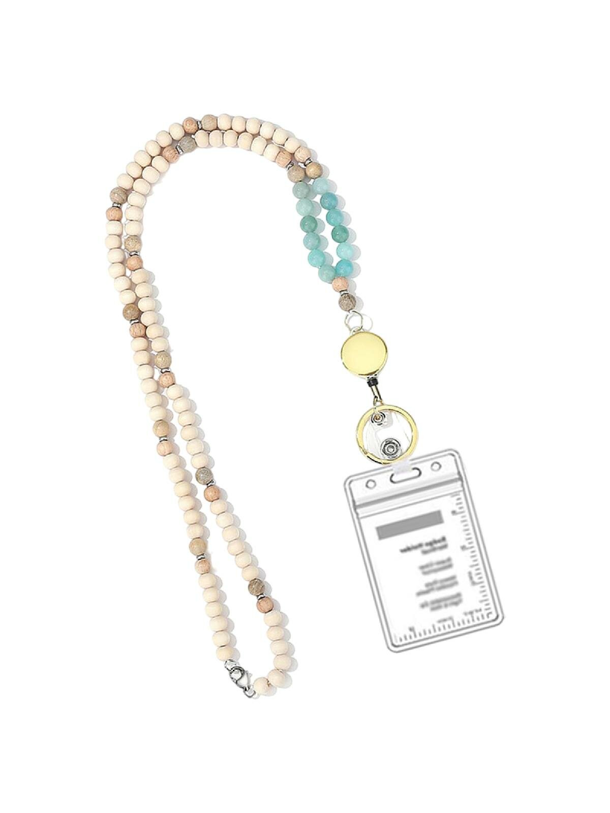 Ожерелье из деревянных бусин для держателя ключей и бейджей для учителя