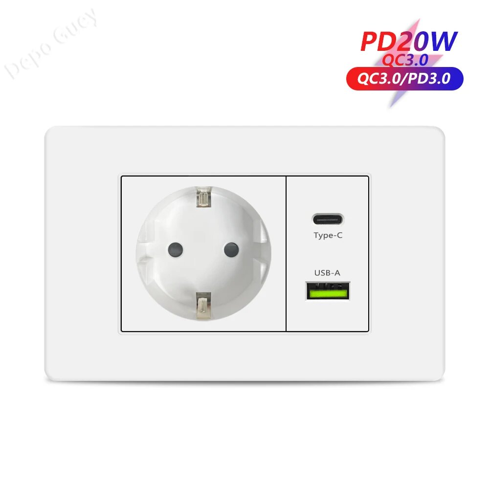 Европейская розетка с USB Type-C 20W, EU, белый