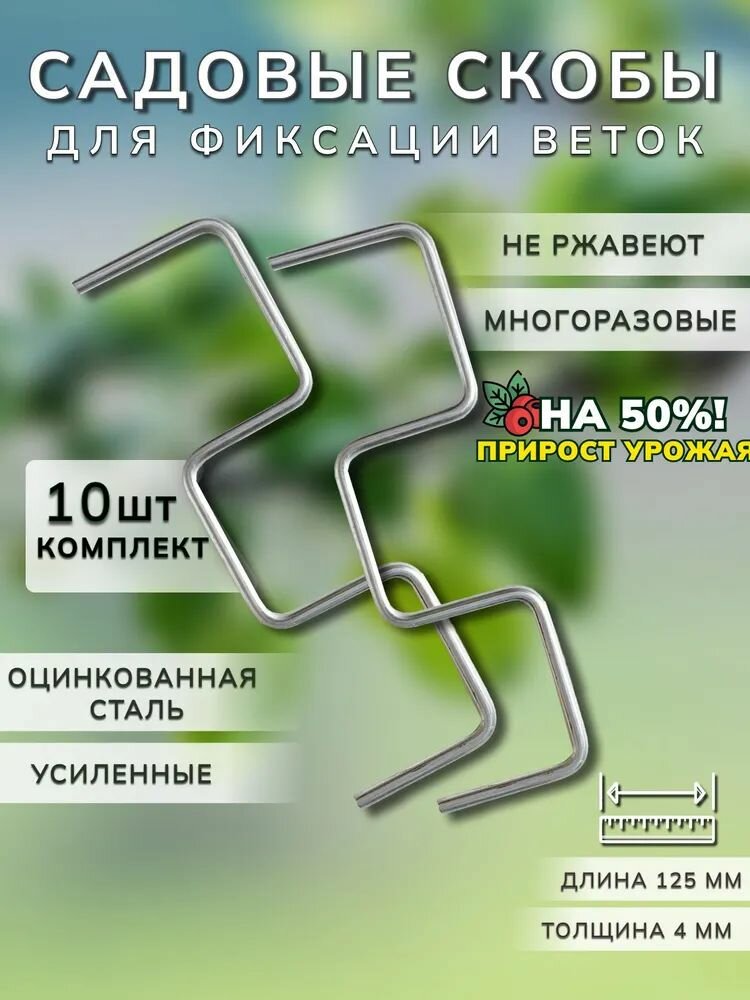 Скобы садовые, оцинкованные, серебристые, для фиксации веток, 10 шт
