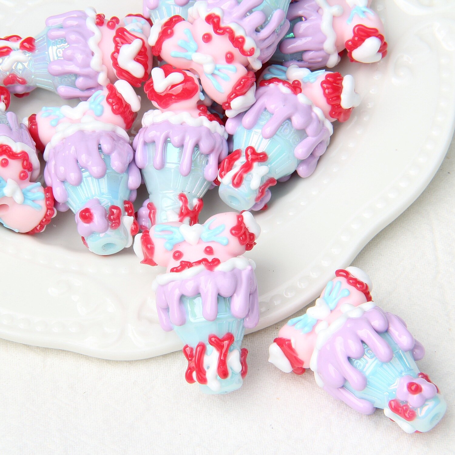 Тяжелые масляные ручной работы бусины для мороженого, акриловые ручной работы бусины, DIY свободные бусины, цепочка для телефона, подвеска для автомобиля, DIY бисерные аксессуары
