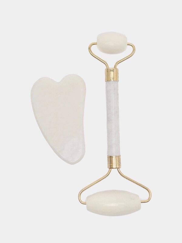 Ролик массажный и скребок Гуаша, из нефрита и кварца, 3 цвета