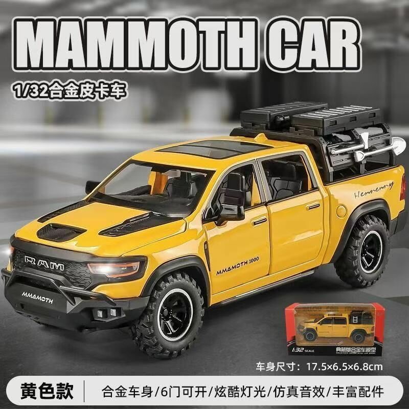 Машинка металлическая в подарочной коробке RAM Mammoth 1:32, Коллекционная модель машины для взрослых, Игрушечный автомобиль с звуковыми и световыми эффектами для детей