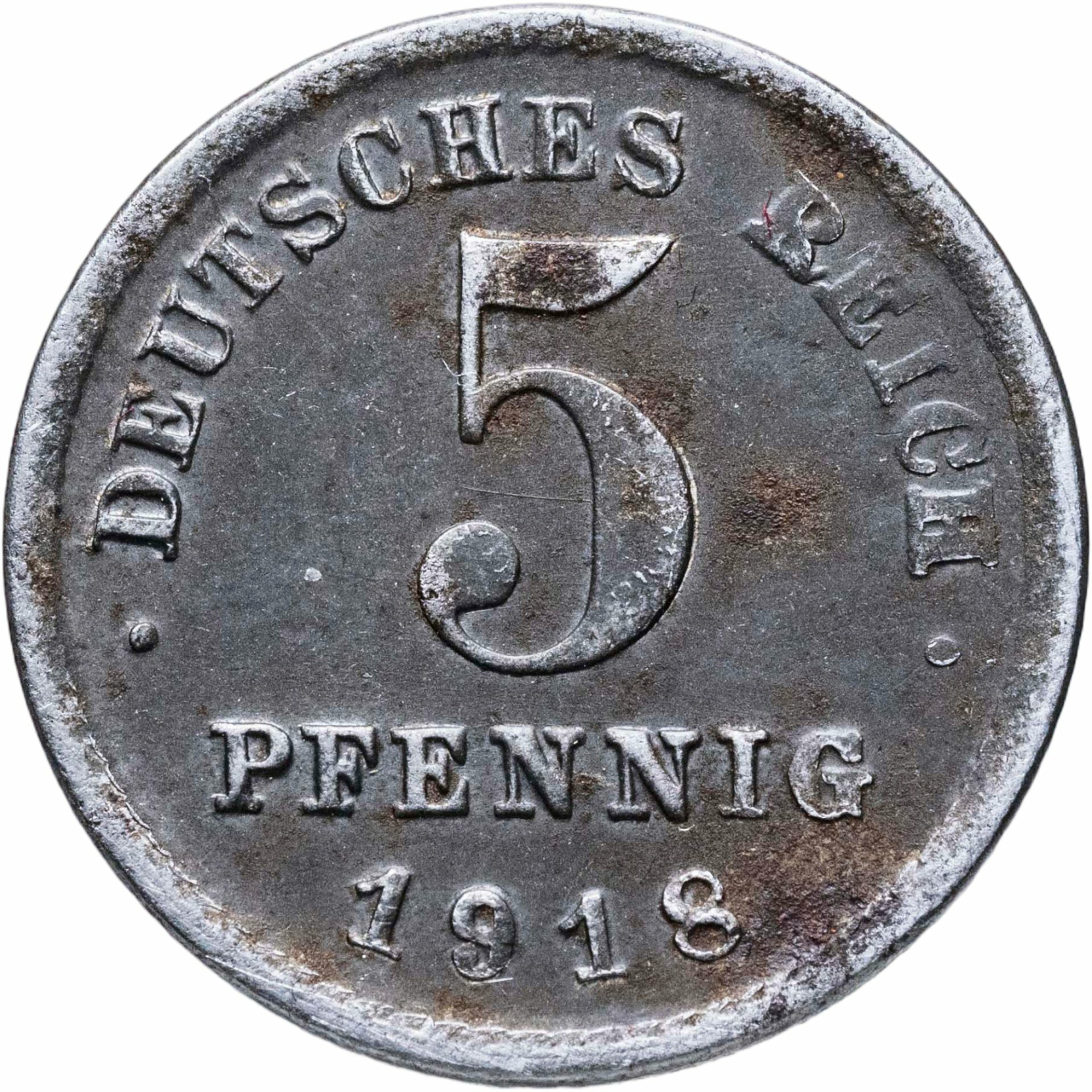 Германия 5 пфеннигов pfennig 1918 G знак монетного двора: "G" - Карлсруэ, Цинк, в сохранности VF