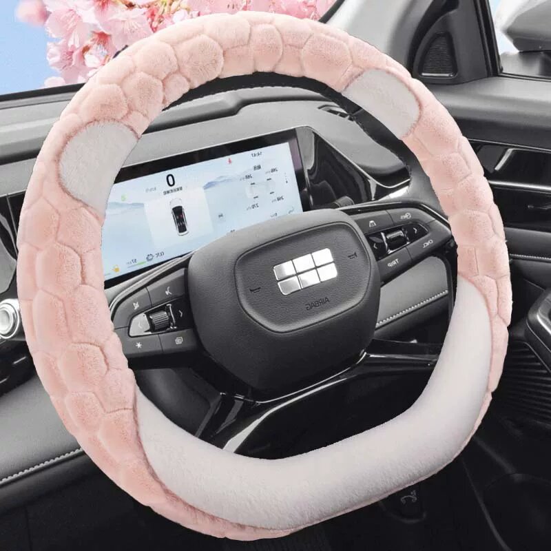 Зимний шерстяной чехол для руля Geely Galaxy E8/E5 с трещинчатым узором, розовый цвет, мягкий и теплый для холодной