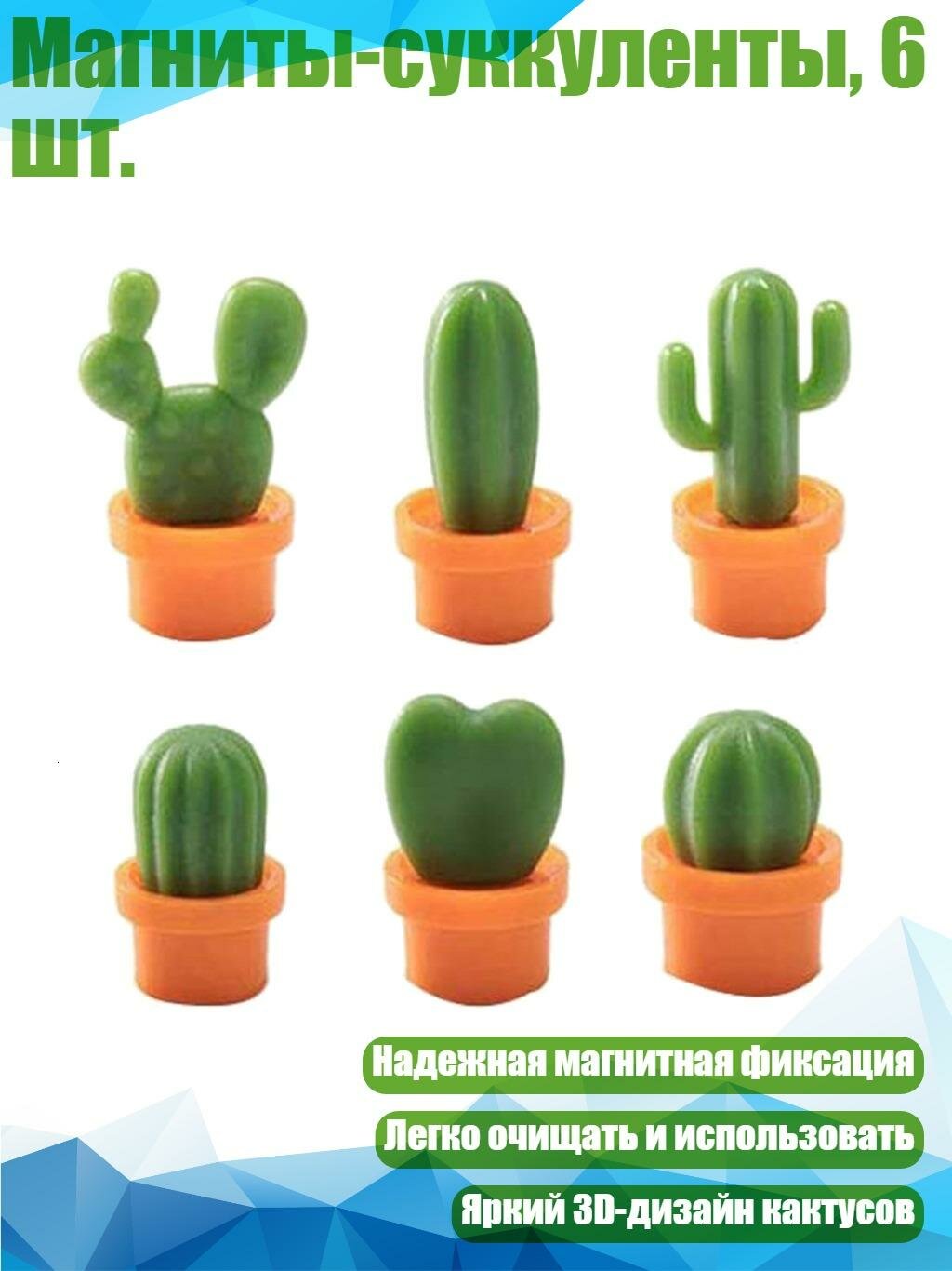 Магниты-суккуленты, 6 шт, Оранжевый