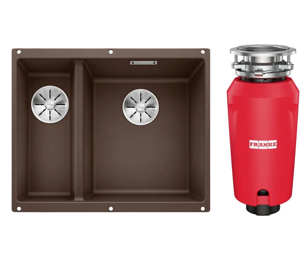 Комплект Мойка Blanco Subline 340/160-U 523567 55x46, кофе, искусственный гранит / Измельчитель Franke 134.0715.094 механический