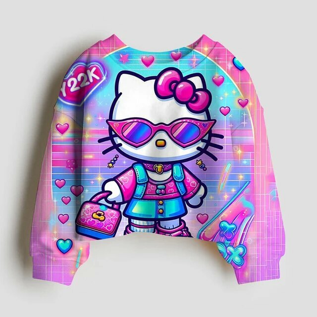 Детская толстовка с принтом Hello Kitty, одежда для детей на весну и осень, простая свободная толстовка с длинными рукавами Hello Kitty.