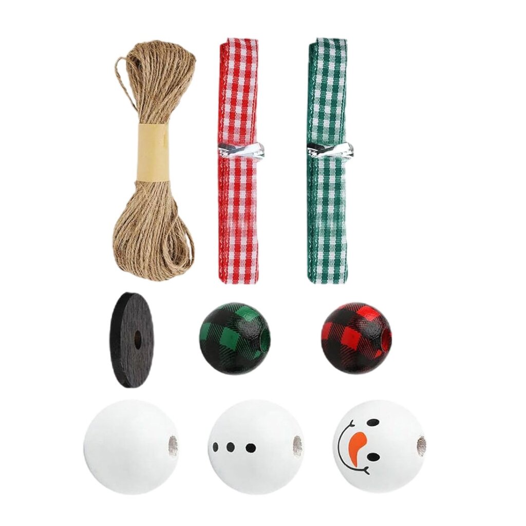 Рождественские деревянные бусы с веревкой и лентой