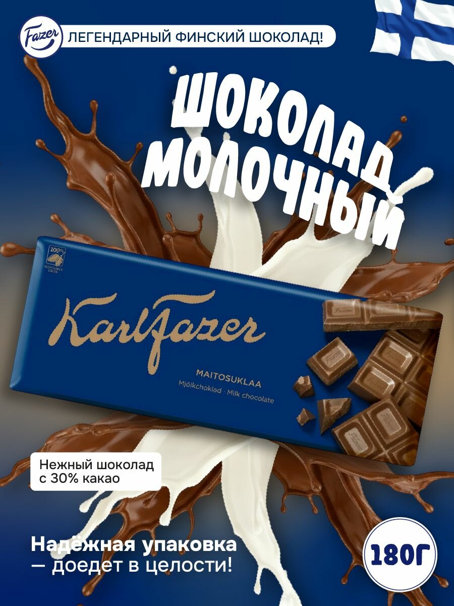 Молочный шоколад Karl Fazer Milk Chocolate 180 g