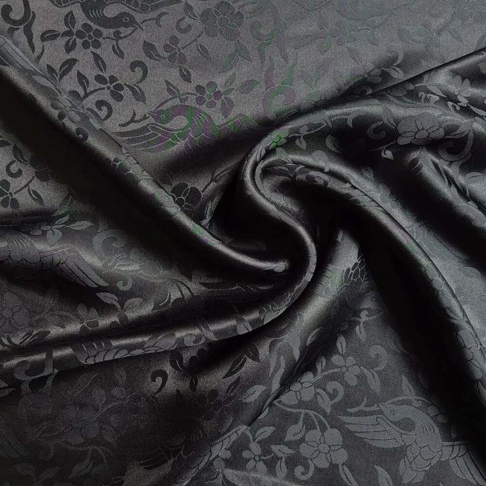 Вискоза/шелковая ткань с птицами от FABRIC SHIPPER Черный, black